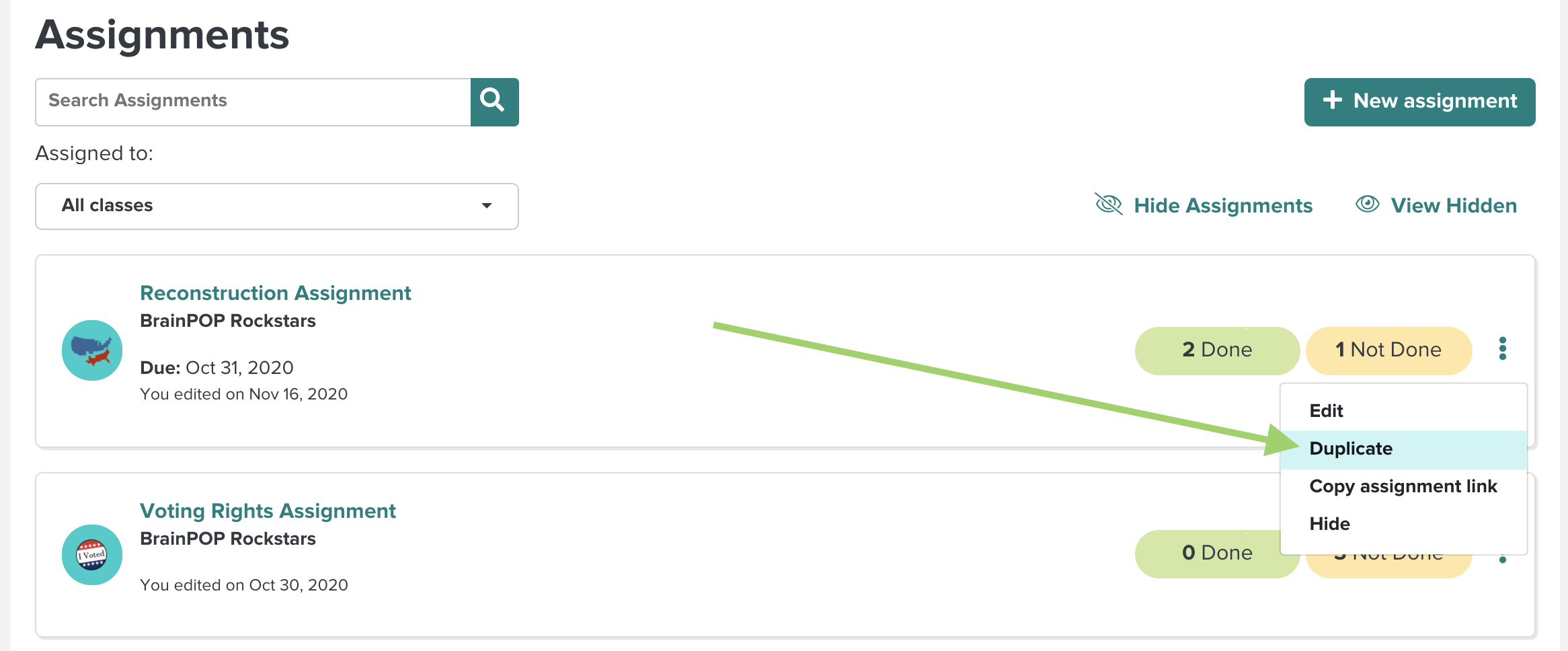 Manage Assignments – Help Center